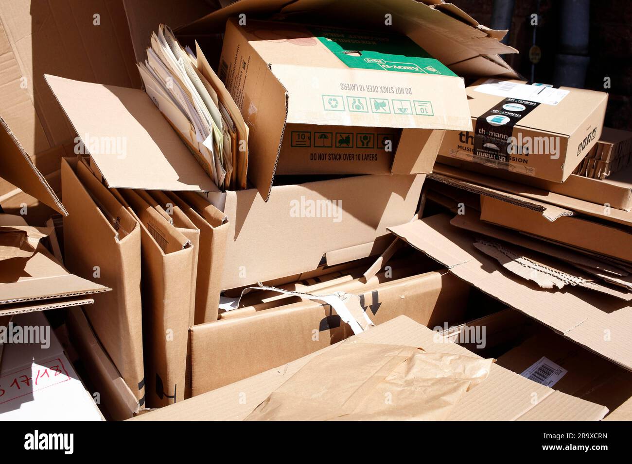 Cartons and stacks of waste paper, waste paper collection, Bremen ...