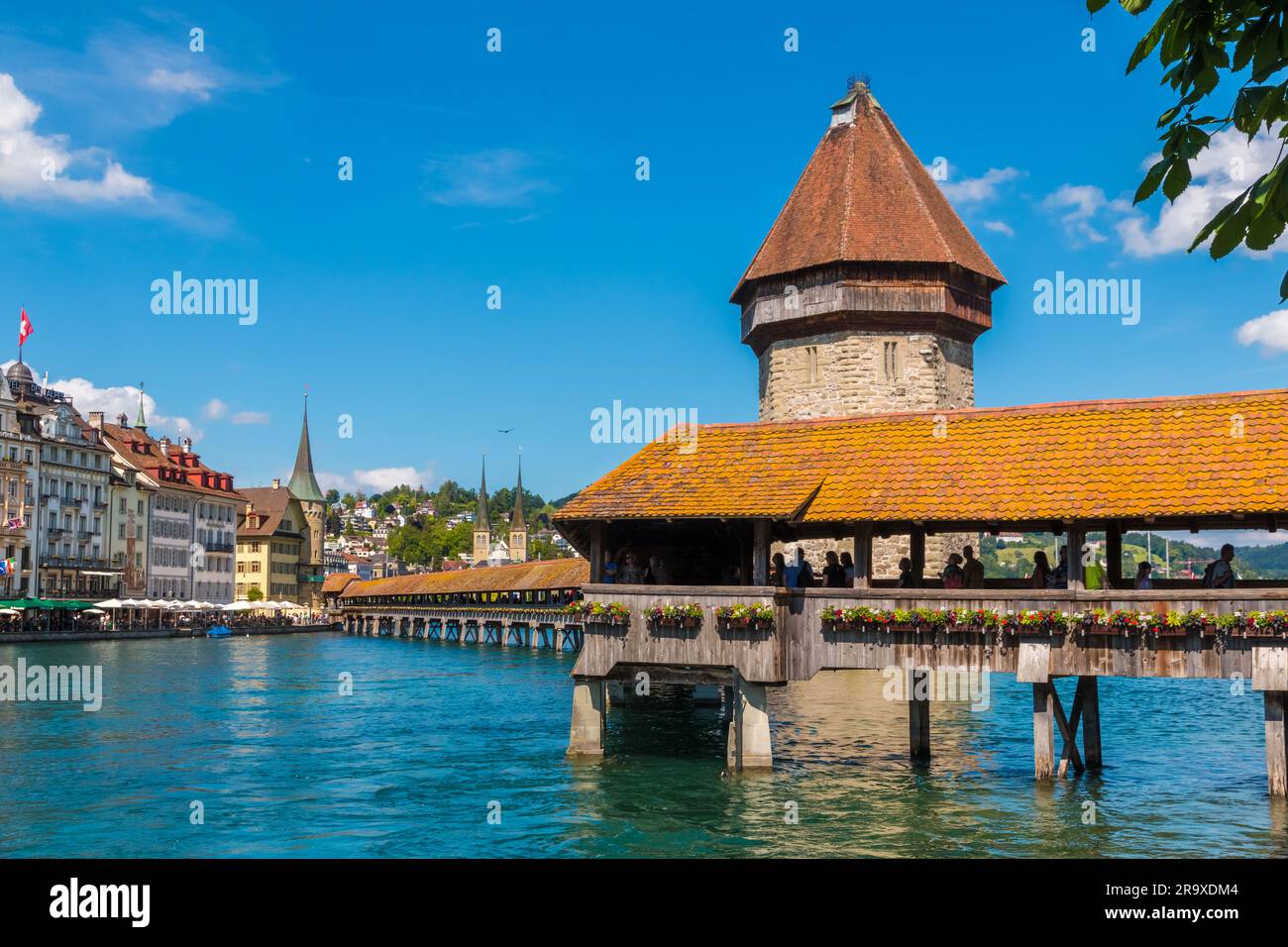 Lovely close-up view of the famous covered timber footbridge, the ...