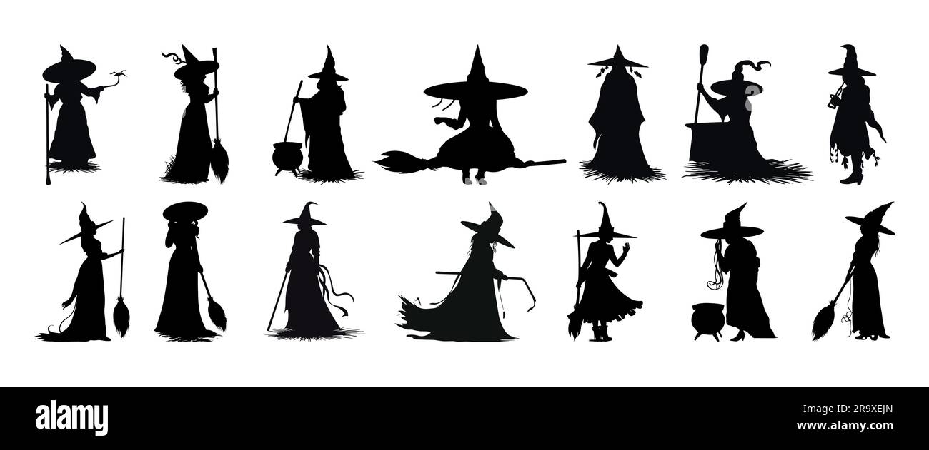Witch silhouette halloween element clip art icon Stock Vector Image ...