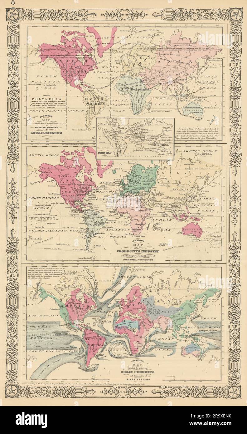 World. Animals Birds Industries Ocean Currents Watersheds. JOHNSON 1866 ...