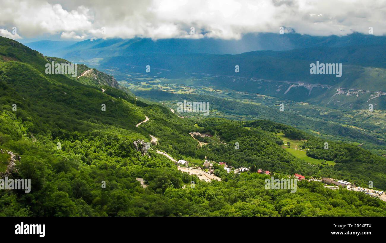 view of the Zeta Valley from monastery of Ostrog, Montenegro Stock ...