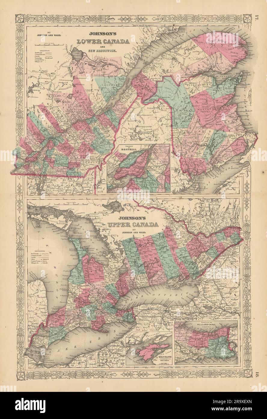 Johnson's Lower Canada & New Brunswick. Upper Canada. Great Lakes 1866 ...