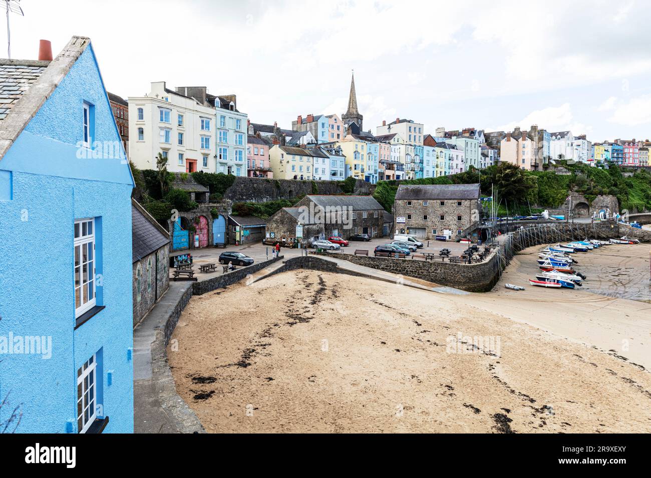 Tenby harbour and town houses overlooking, Tenby, Pembrokeshire, Wales ...