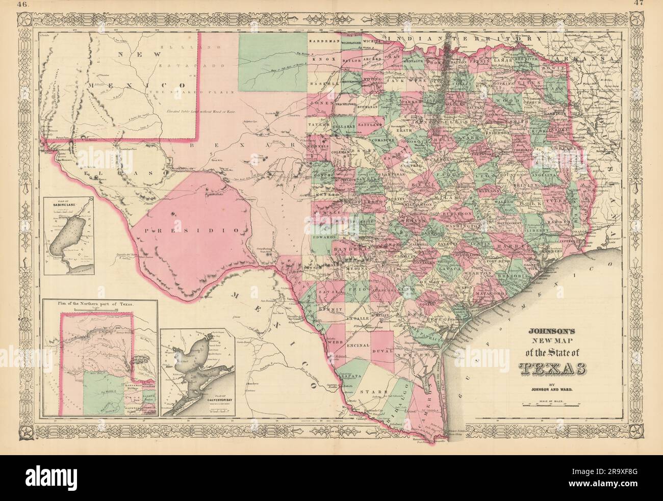 Johnson's New map of the State of Texas. US state map showing counties ...