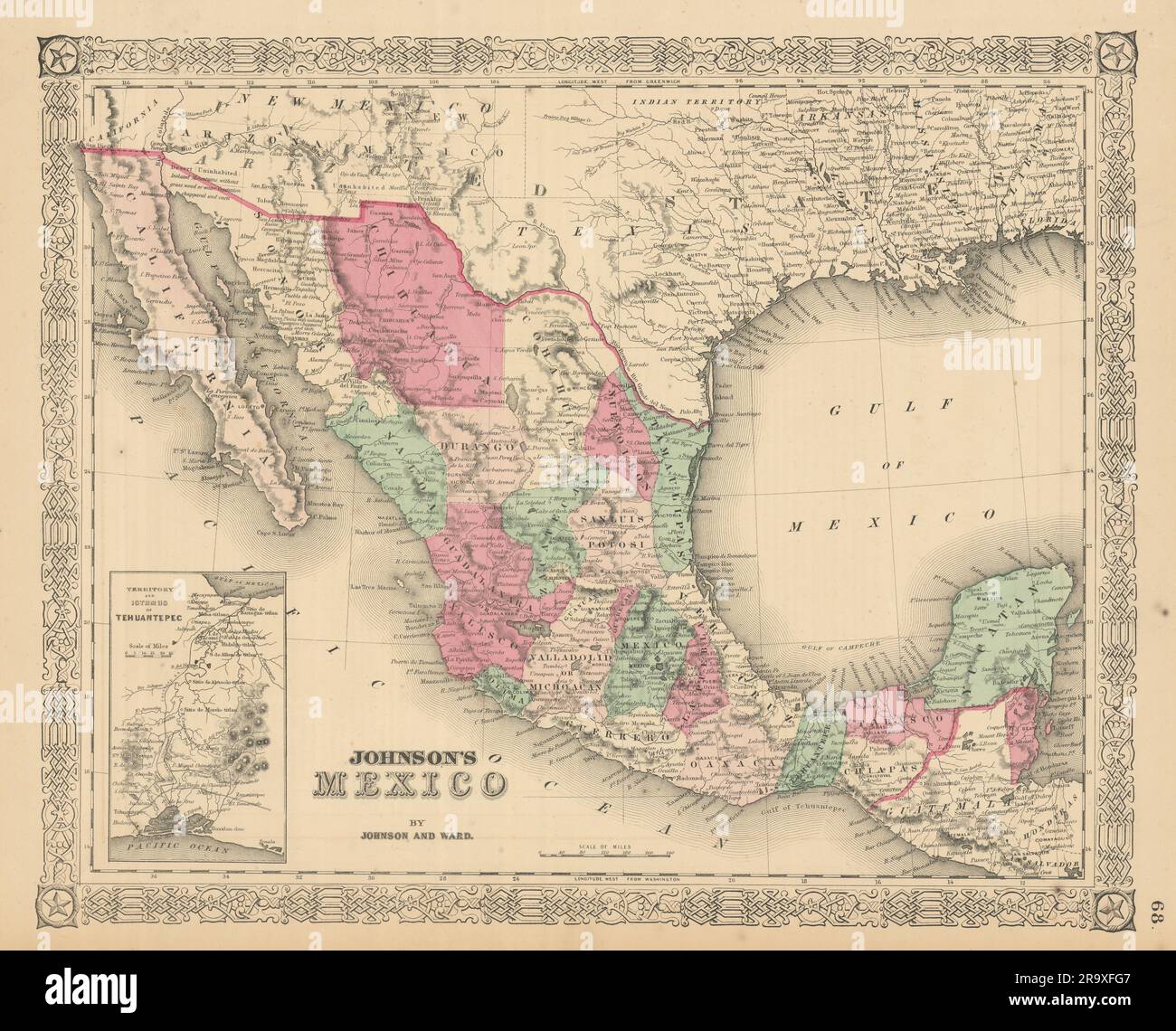 Johnson's Mexico showing states. Tehuantepec 1866 old antique map plan ...