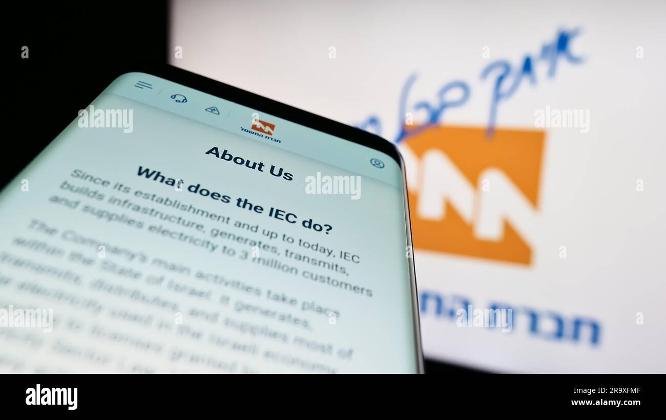 Smartphone with webpage of utility company Israel Electric Corporation ...
