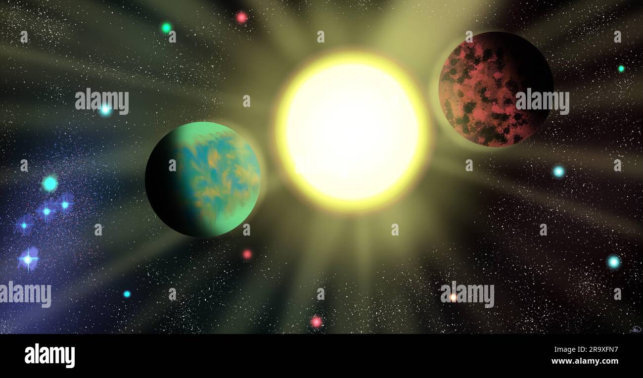 An illustration of the space with planets and twinkling stars Stock ...