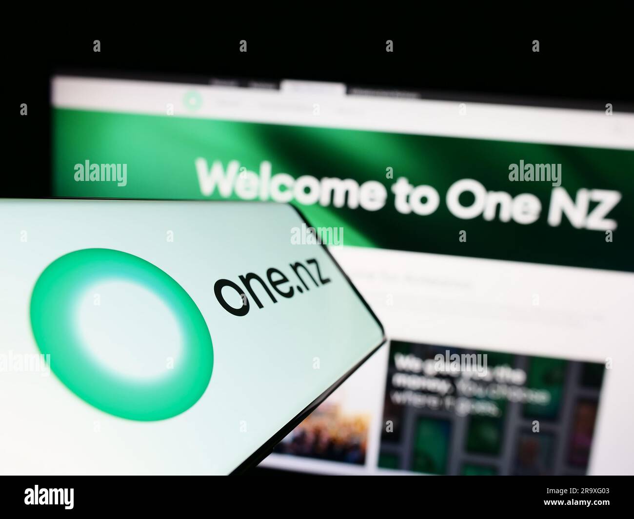 Smartphone with logo of company One New Zealand Group Limited (One NZ ...