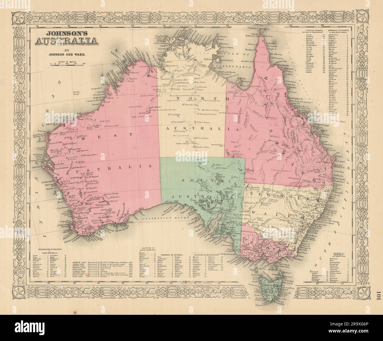 Johnson's Australia showing states 1866 old antique vintage map plan ...