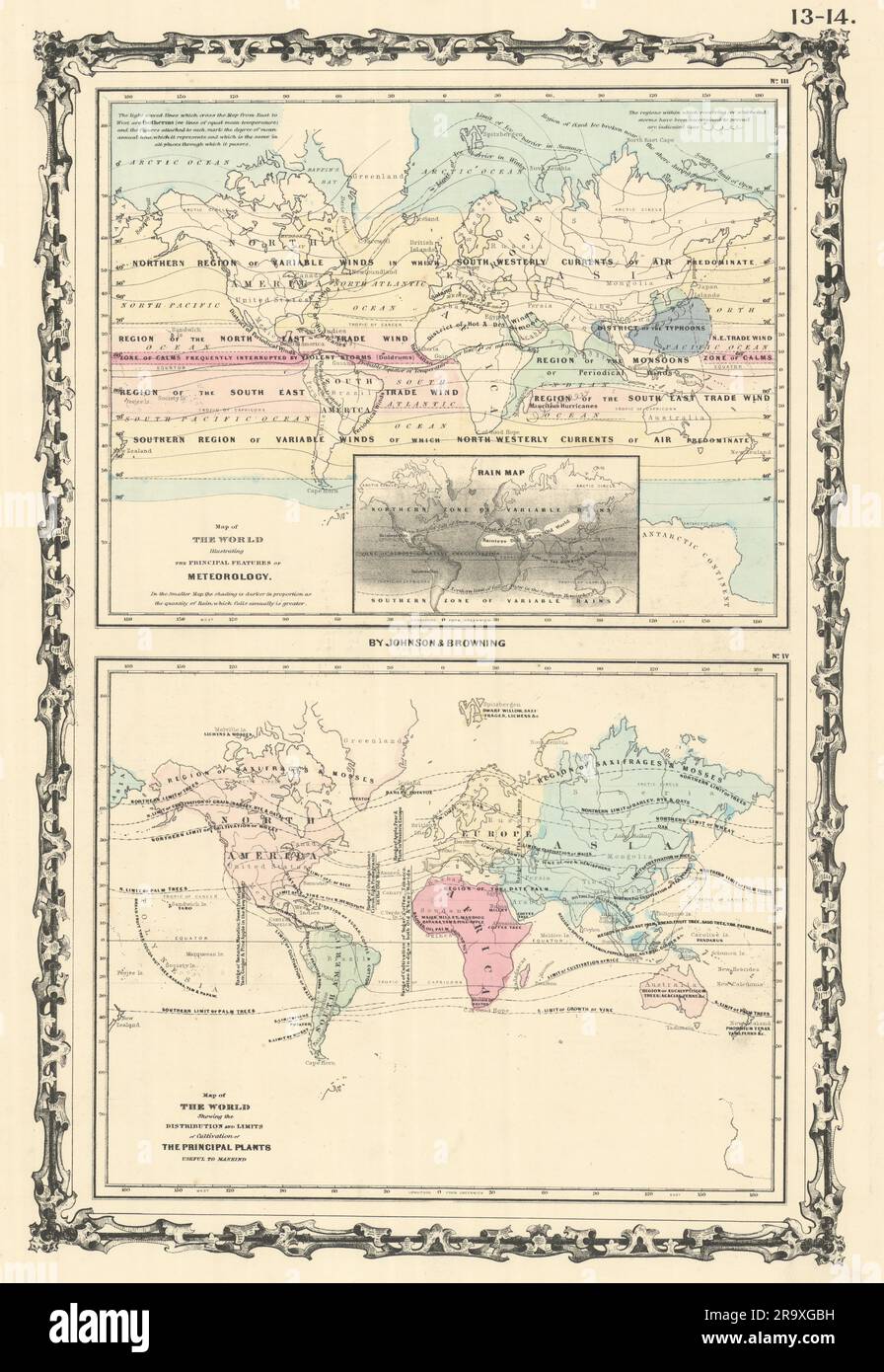 World Meteorology. Agriculture. Plant cultivation. JOHNSON 1861 old map ...