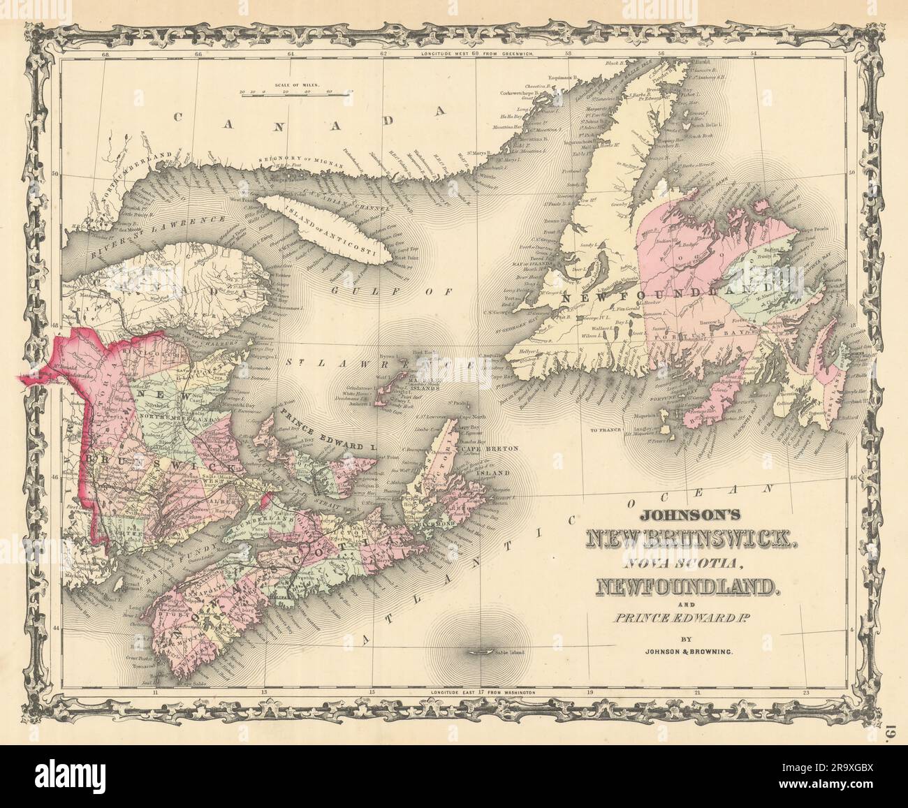 Colton map of new brunswick and newfoundland hi-res stock photography ...