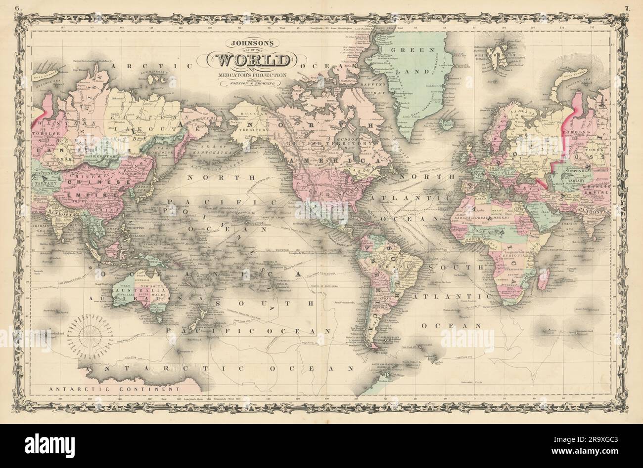 Johnson's World on Mercator's Projection. Americas-centric 1861 old map ...
