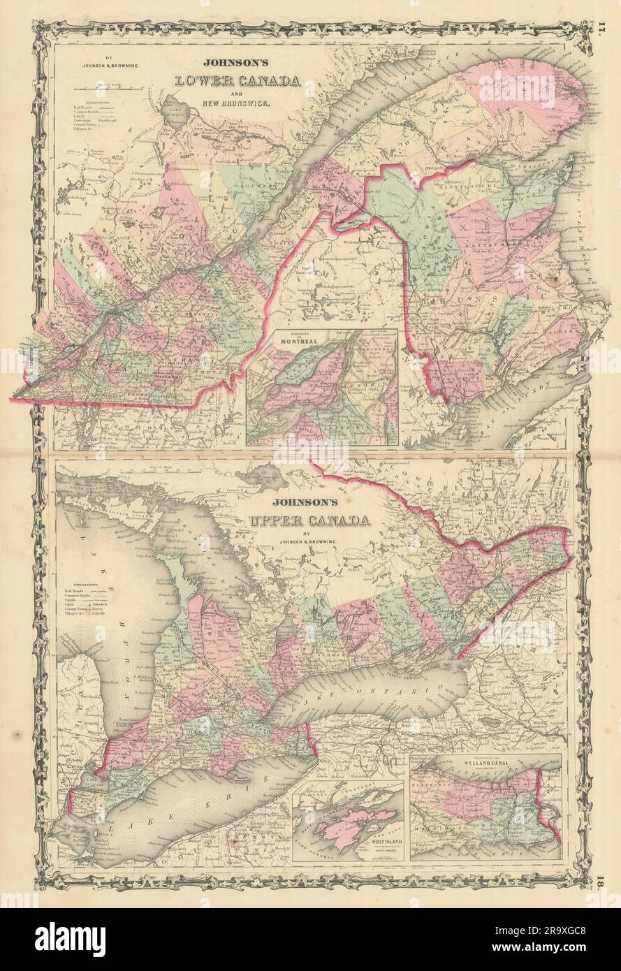 Johnson's Lower Canada & New Brunswick. Upper Canada. Great Lakes 1861 ...