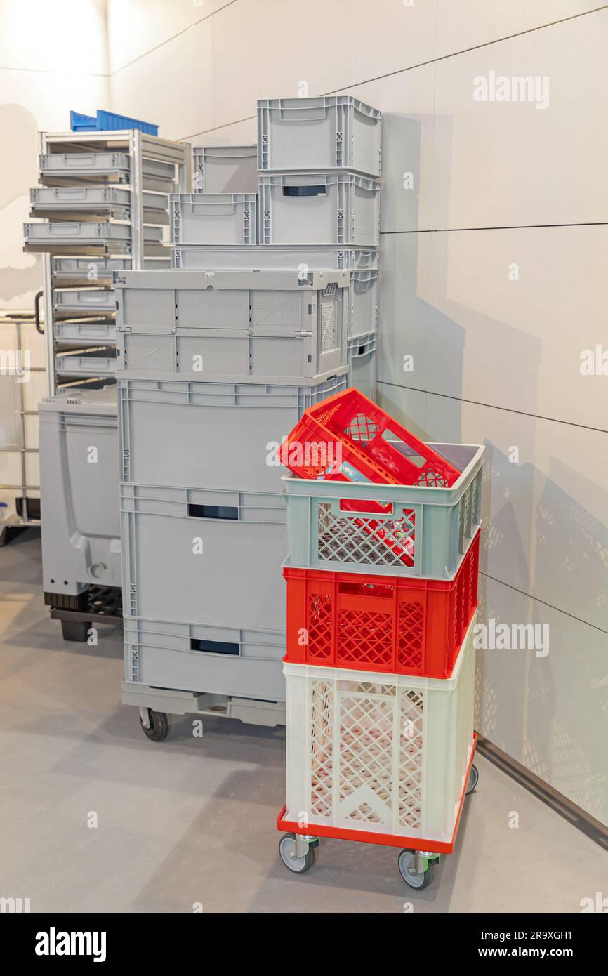 Plastic Boxes With Dolly for Shipping Transport Delivery Stock Photo ...