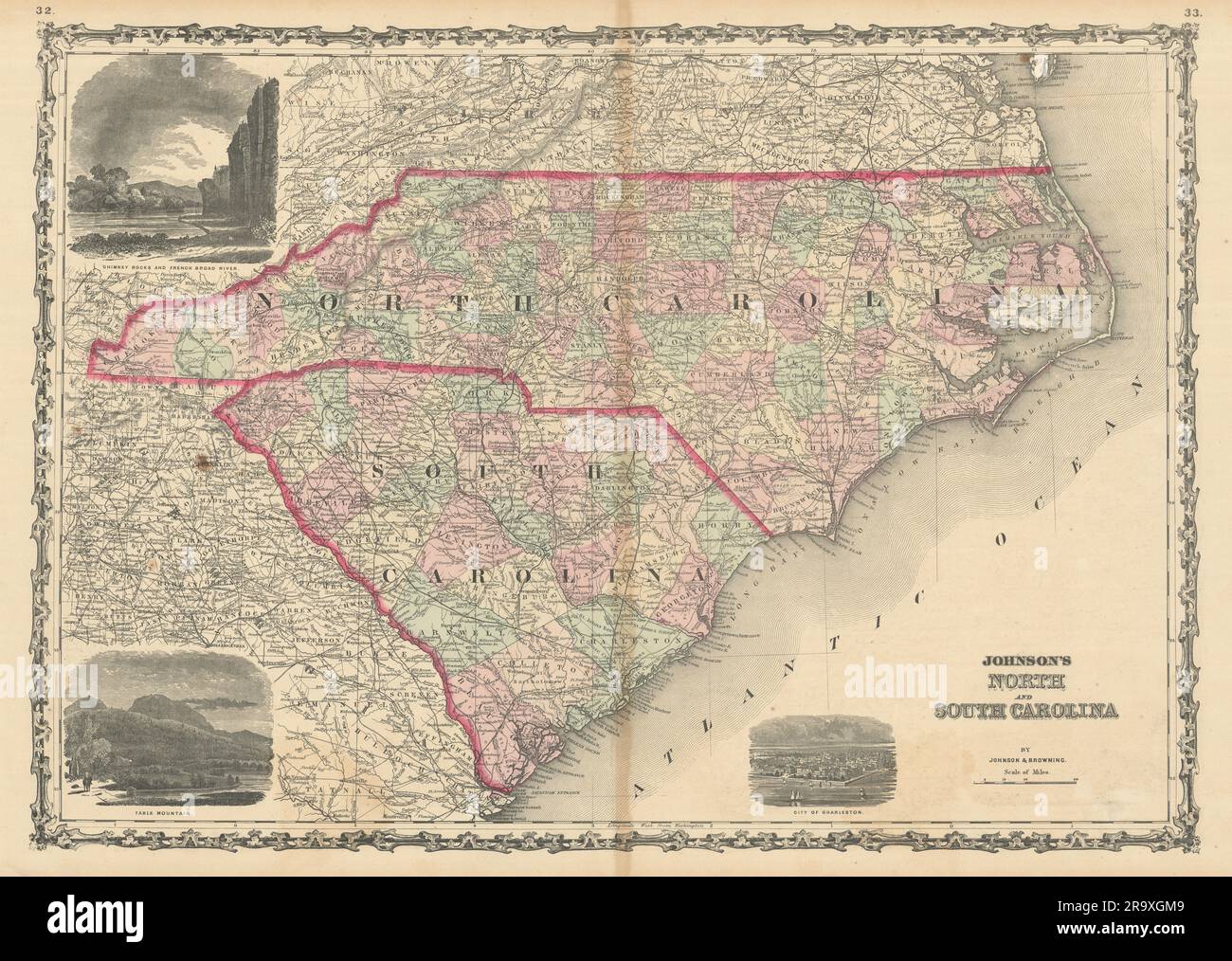 Johnson's North & South Carolina showing counties. US state map 1861 ...