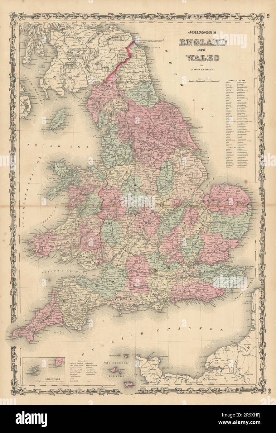 Johnson's England and Wales in counties. Railways 1861 old antique map ...