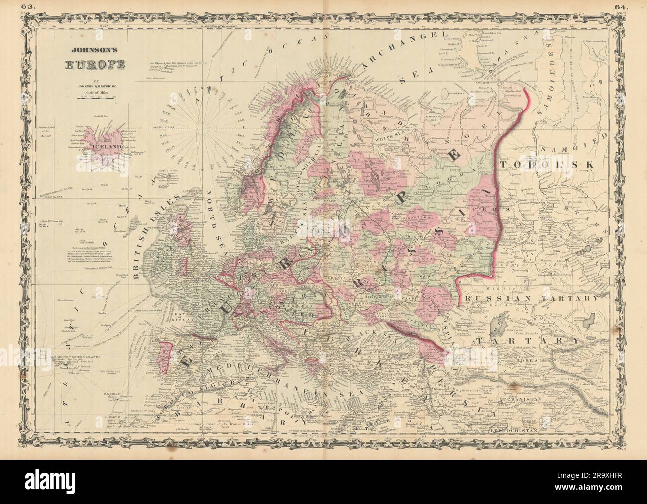 Johnson's Europe. Navigators' routes. Continental Shelf 1861 old ...