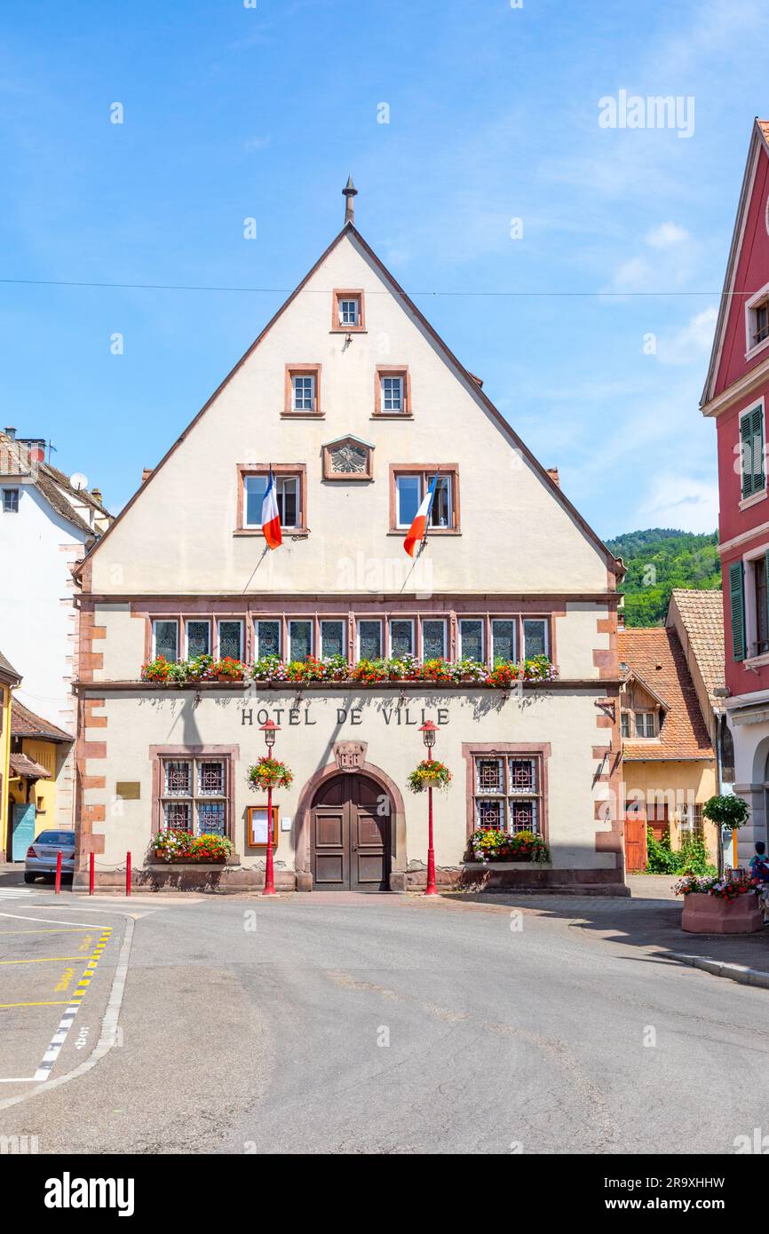 facade of old historic town hall in Munster, Alsace, France Stock Photo ...