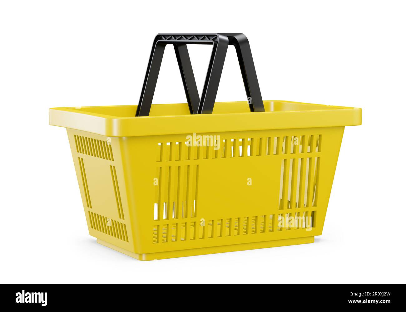 Yellow shopping basket. Render 3D. Isolated on white background Stock ...