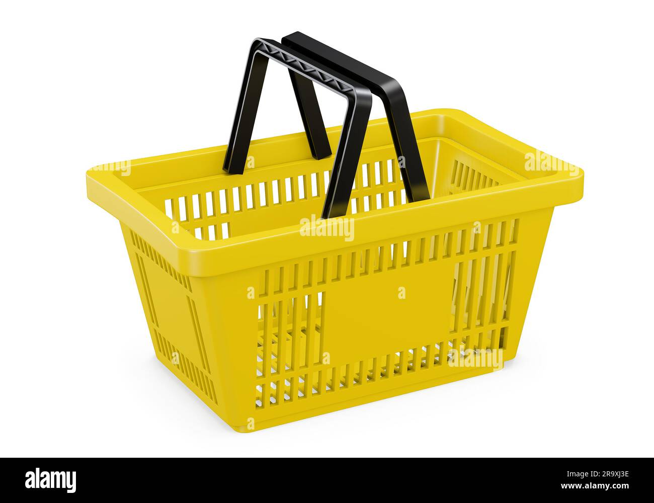 Yellow shopping basket. Render 3D. Isolated on white background Stock ...
