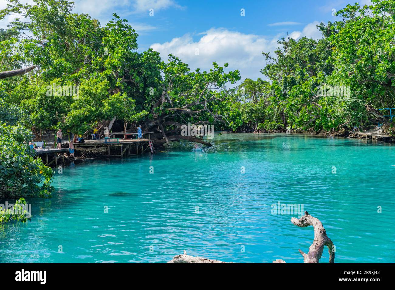Port Vila, Vanuatu: 01 June 2023: People swimming in Blue Lagoon, a ...
