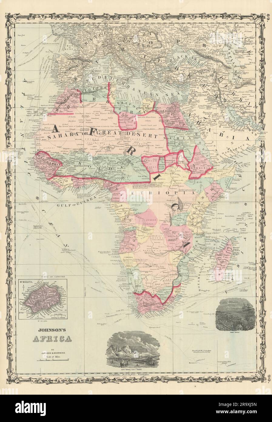 Johnson's Africa. Colonies & tribes. Navigators' & explorers' routes ...
