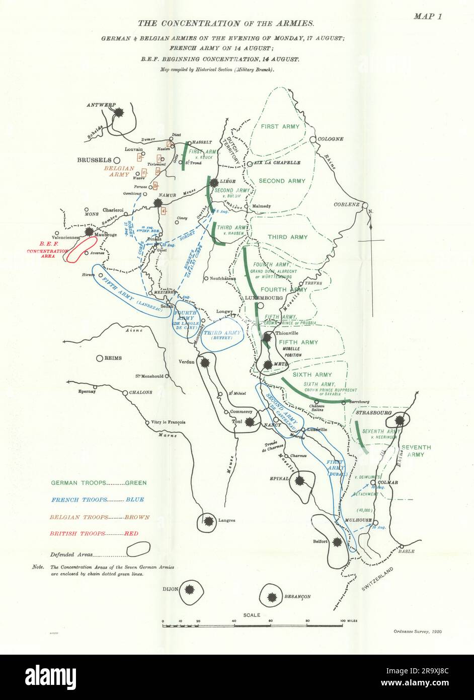 Western Front 14-17 August 1914. German Belgian French Armies B.E.F ...