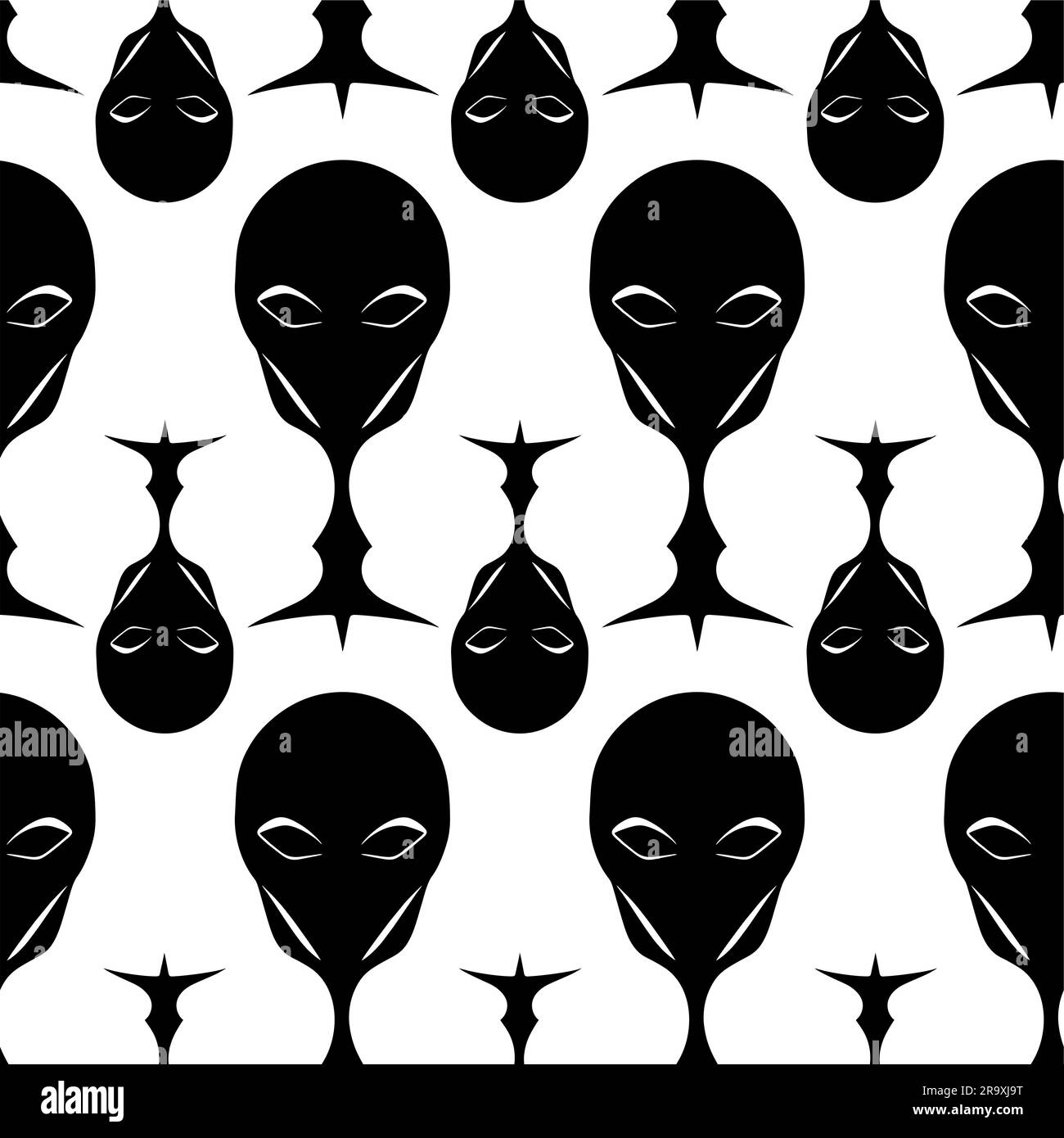 seamless pattern black graphic aliens on white background, texture ...