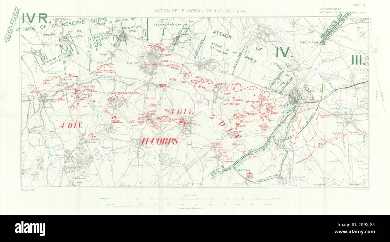 Battle of Le Cateau, 26 August, 1914. First World War. 1933 old vintage ...