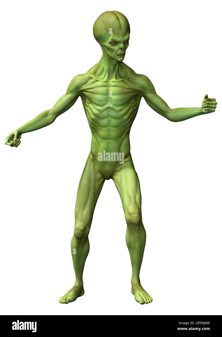 3D rendering of a green alien isolated on white background Stock Photo ...