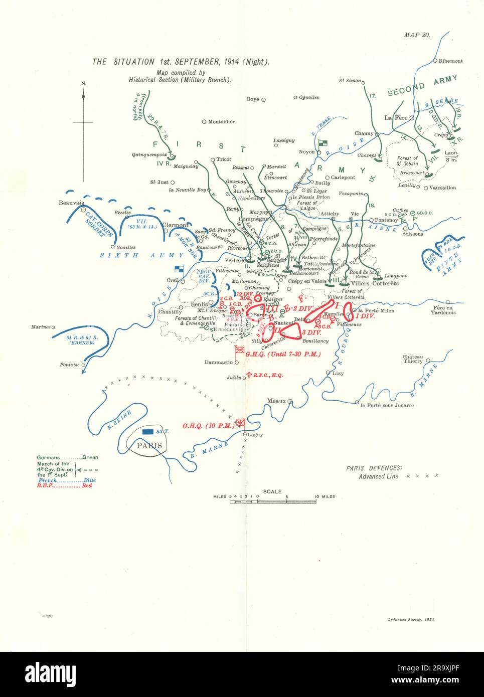 Great Retreat. Western Front 1st September 1914 night. First World War ...