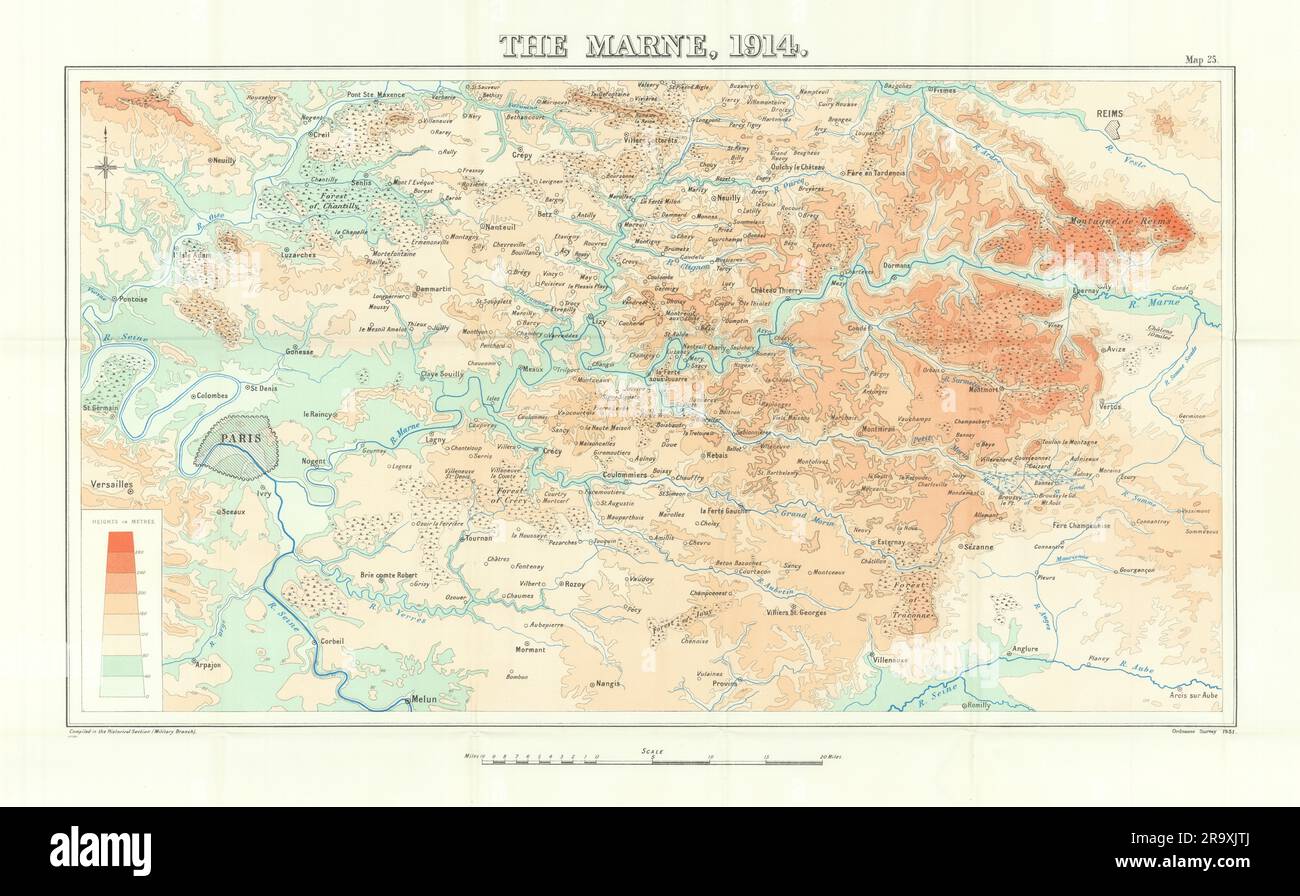 The Marne, 1914. First World War. 1933 old vintage map plan chart Stock ...
