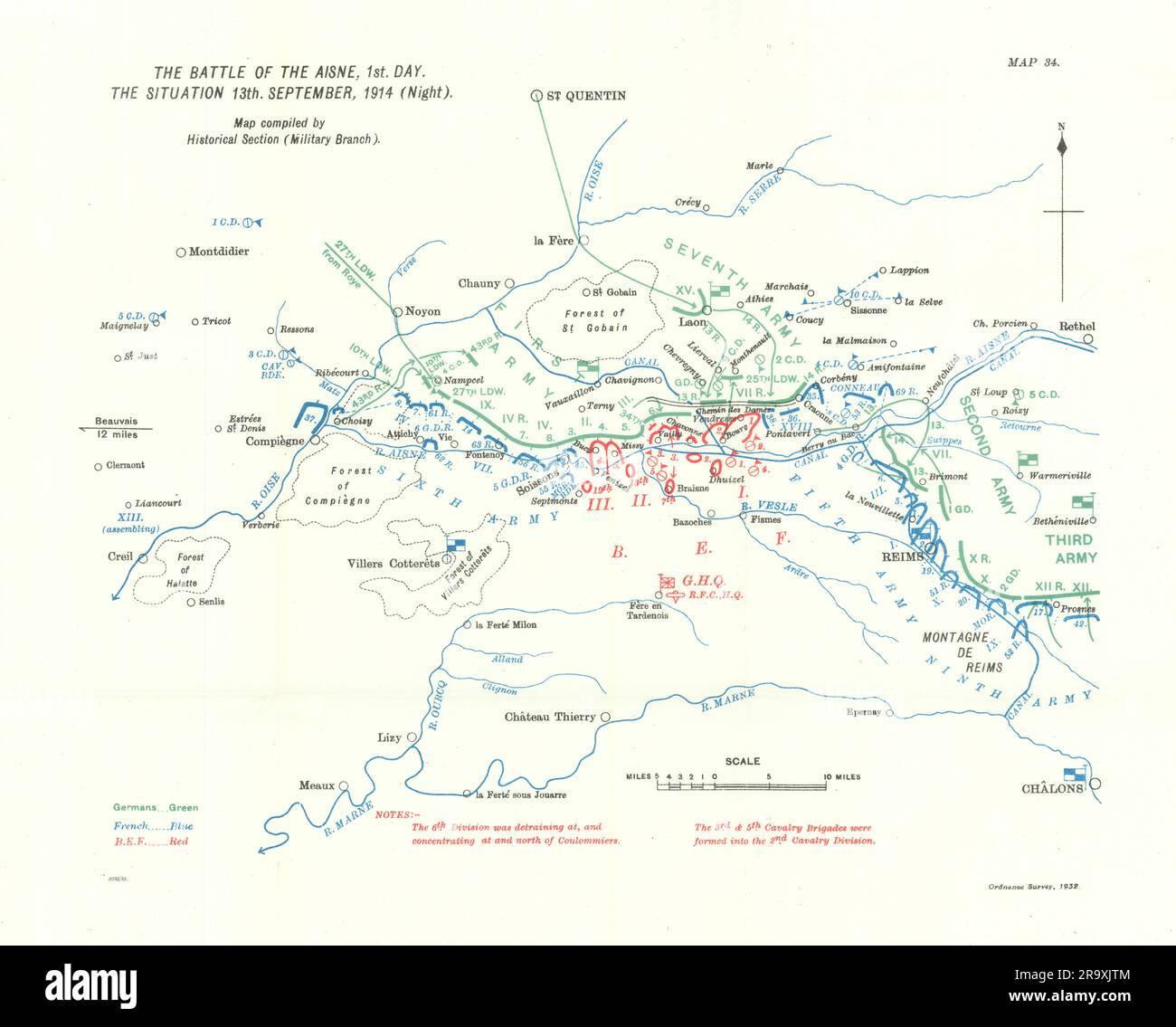 First world war map of the battle of the aisne hi-res stock photography ...