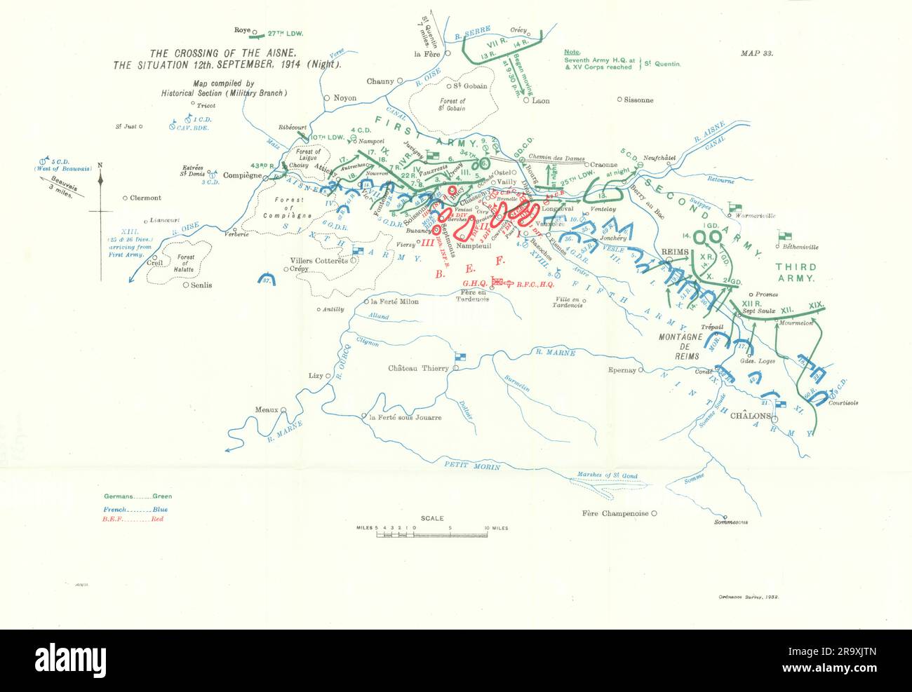 Crossing the Aisne, 12th September 1914 night. First World War. 1933 ...