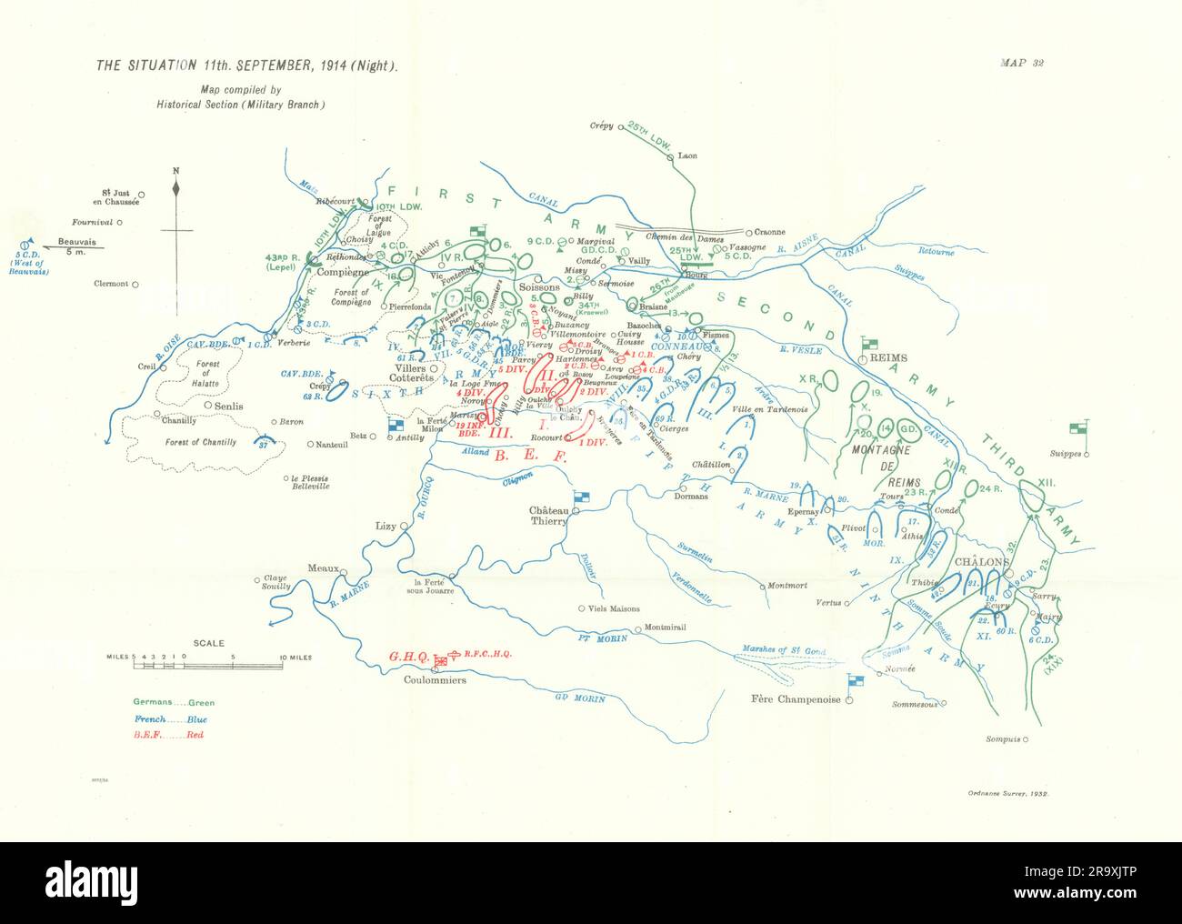 Battle of the Marne. Situation 11th September, 1914 night. WW1. 1933 ...