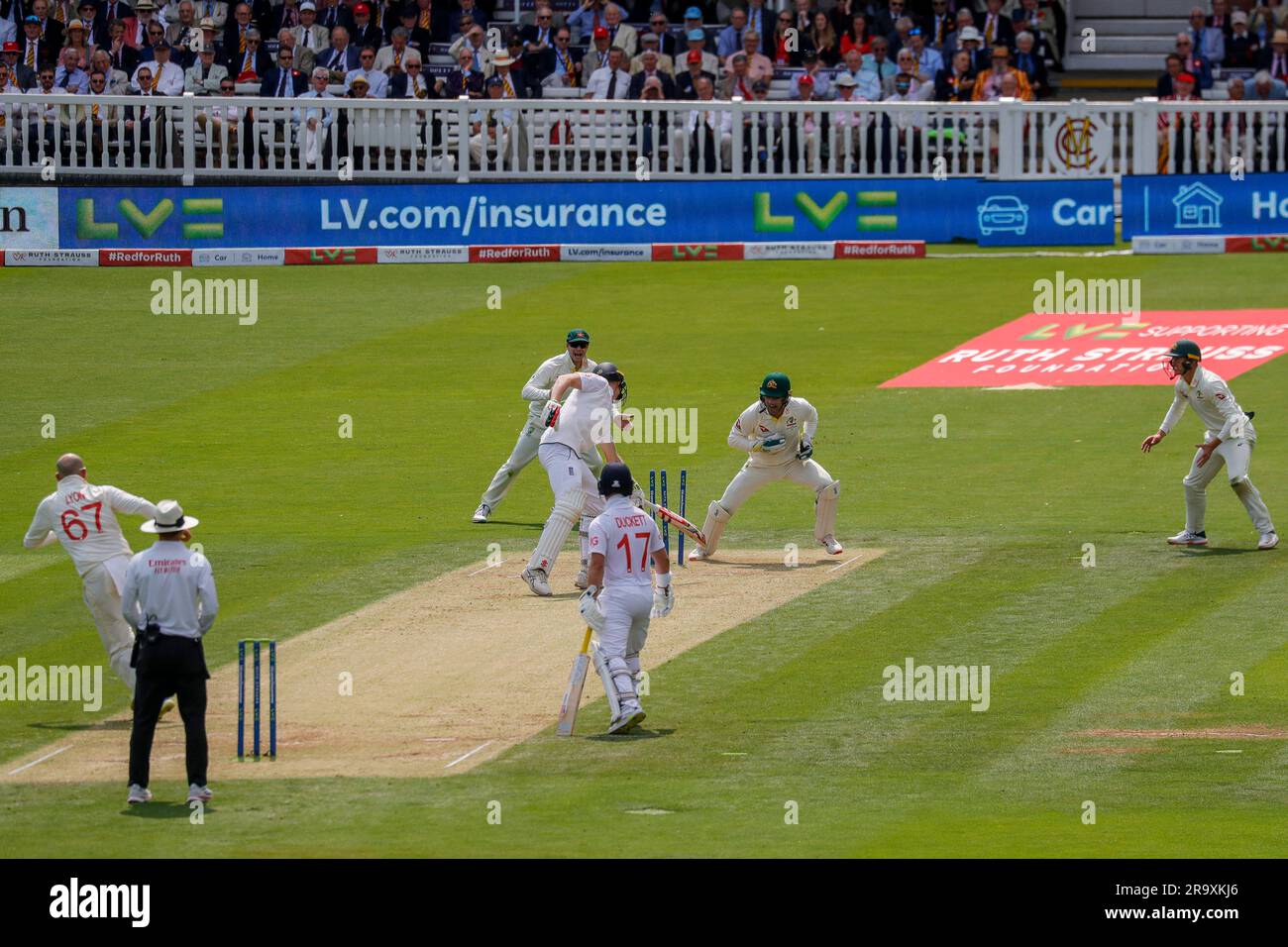 London, England. 29th June, 2023. England's Zak Crawley is stumped by ...