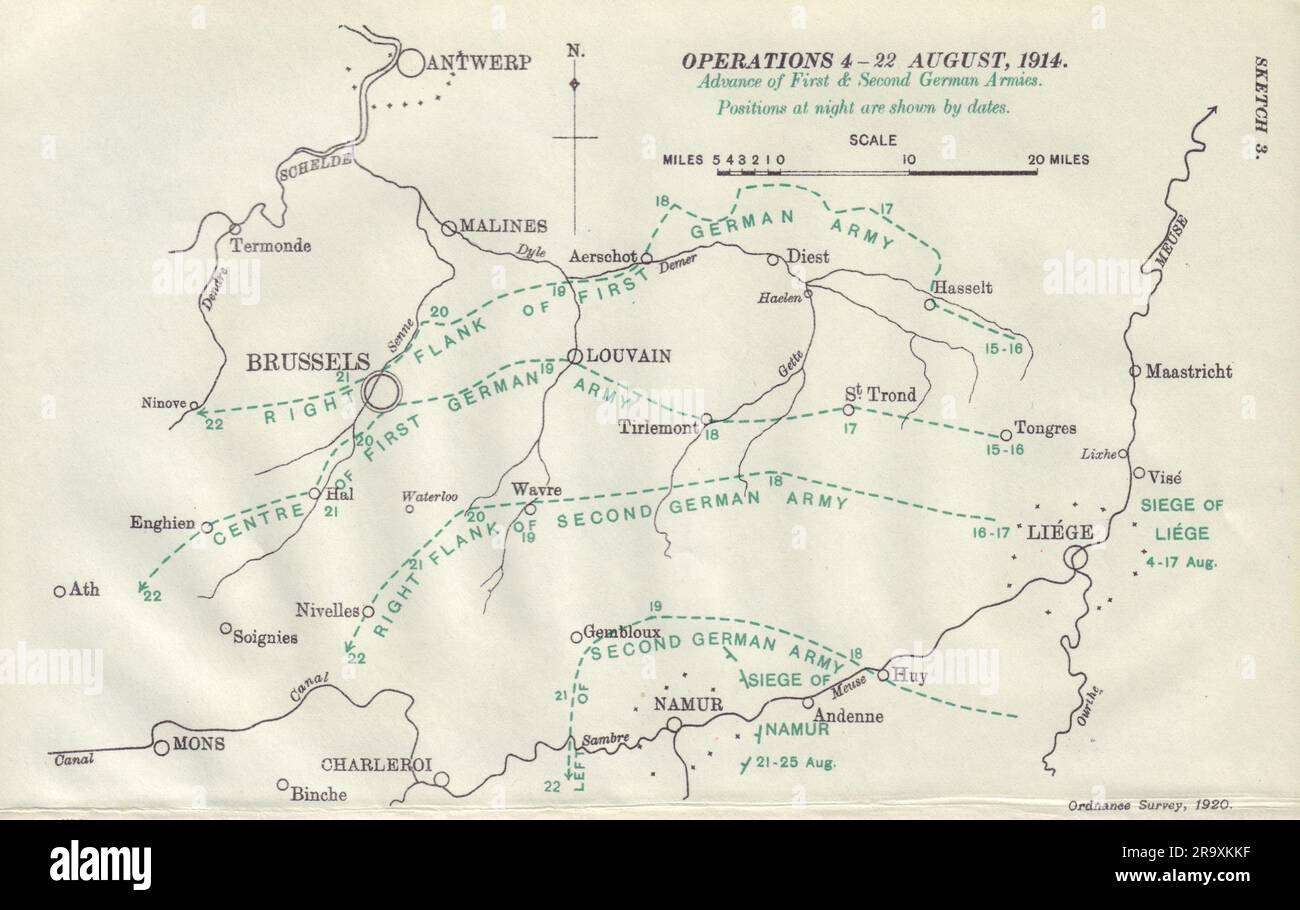 1st & 2nd German Armies advance, 4-22 August, 1914. First World War ...
