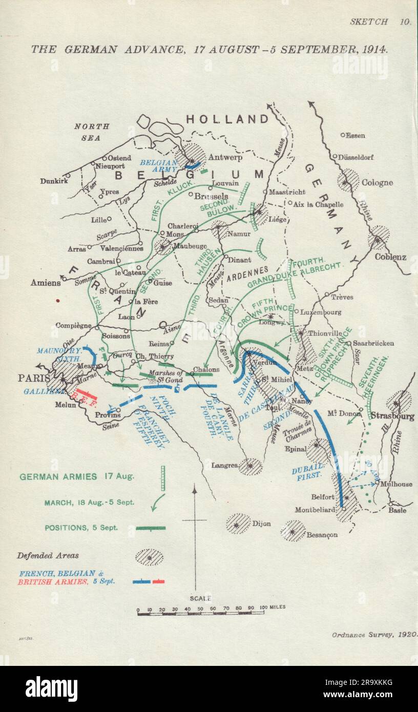 German Advance, 17 August-5 September 1914. Western Front. WW1. 1933 ...
