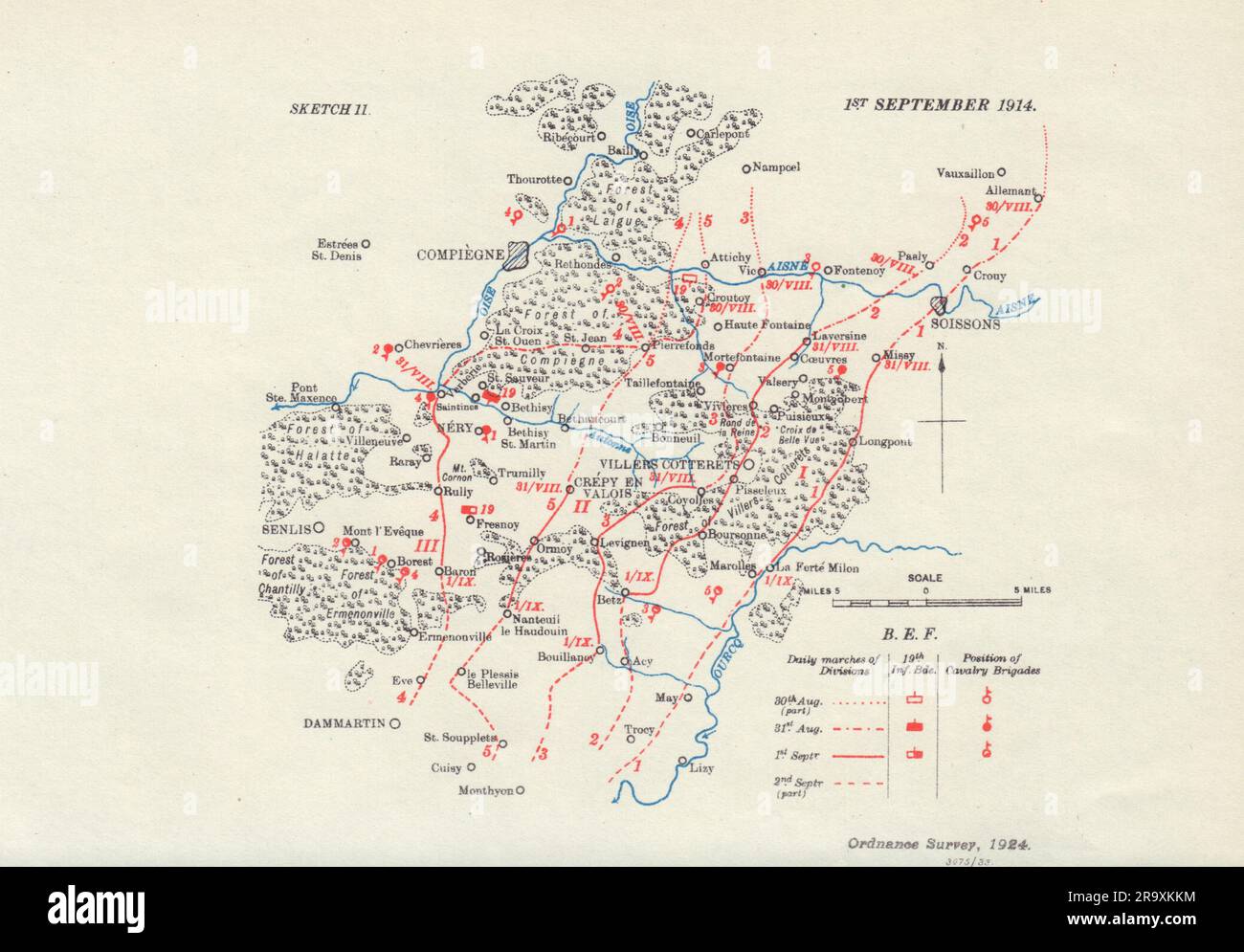 Daily marches of B.E.F. 1st September 1914. Western Front. WW1. 1933 ...