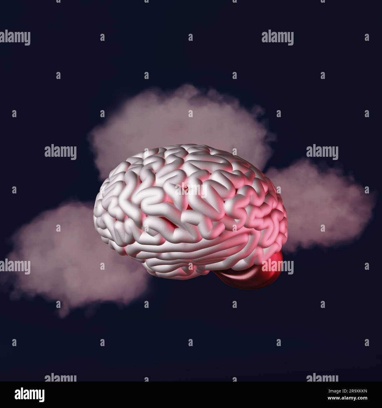 Human brain in clouds creative contemporary art 3d rendering. Mental ...