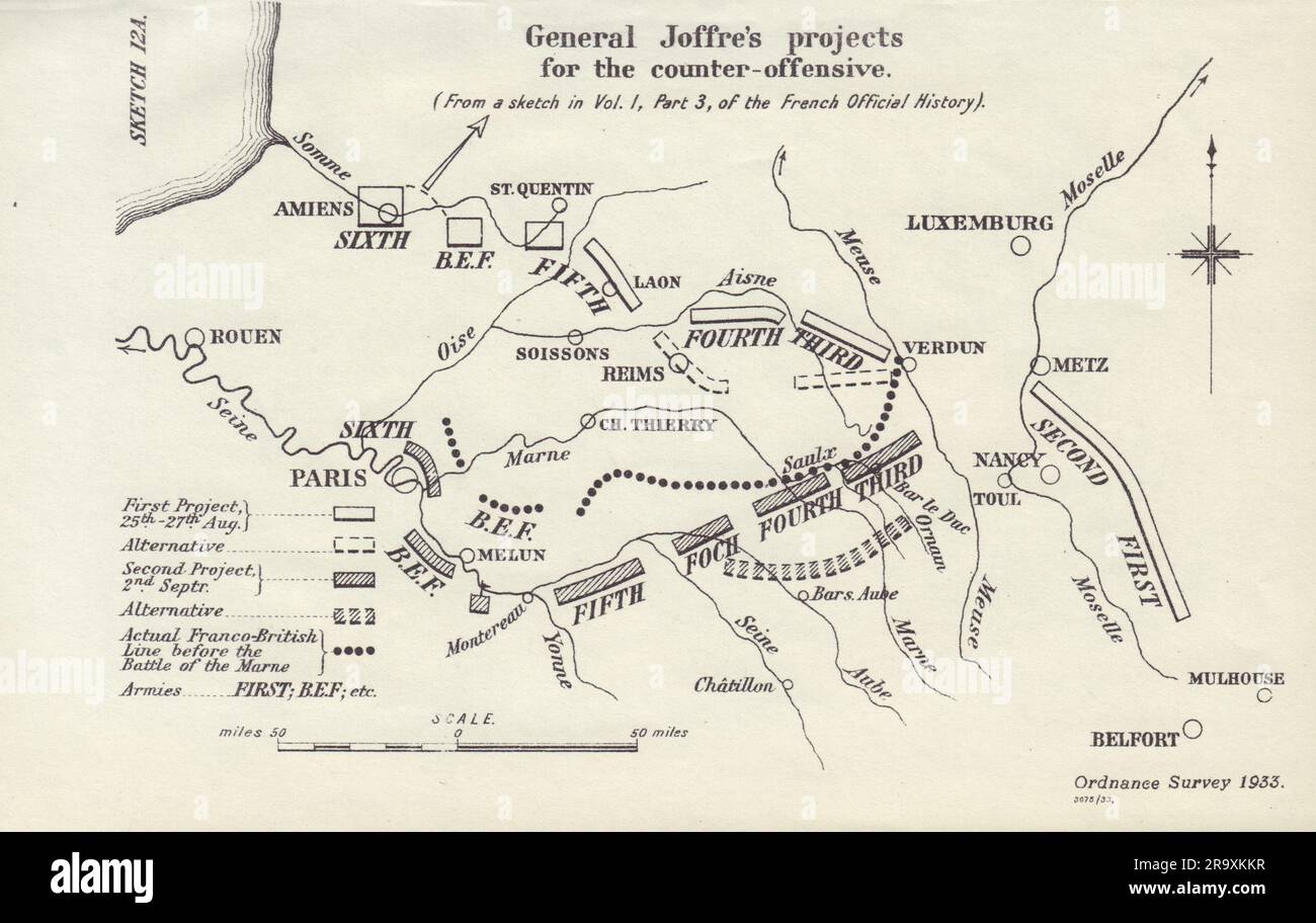 General Joffre's counter-offensive plans, 1914. Western Front. WW1 ...