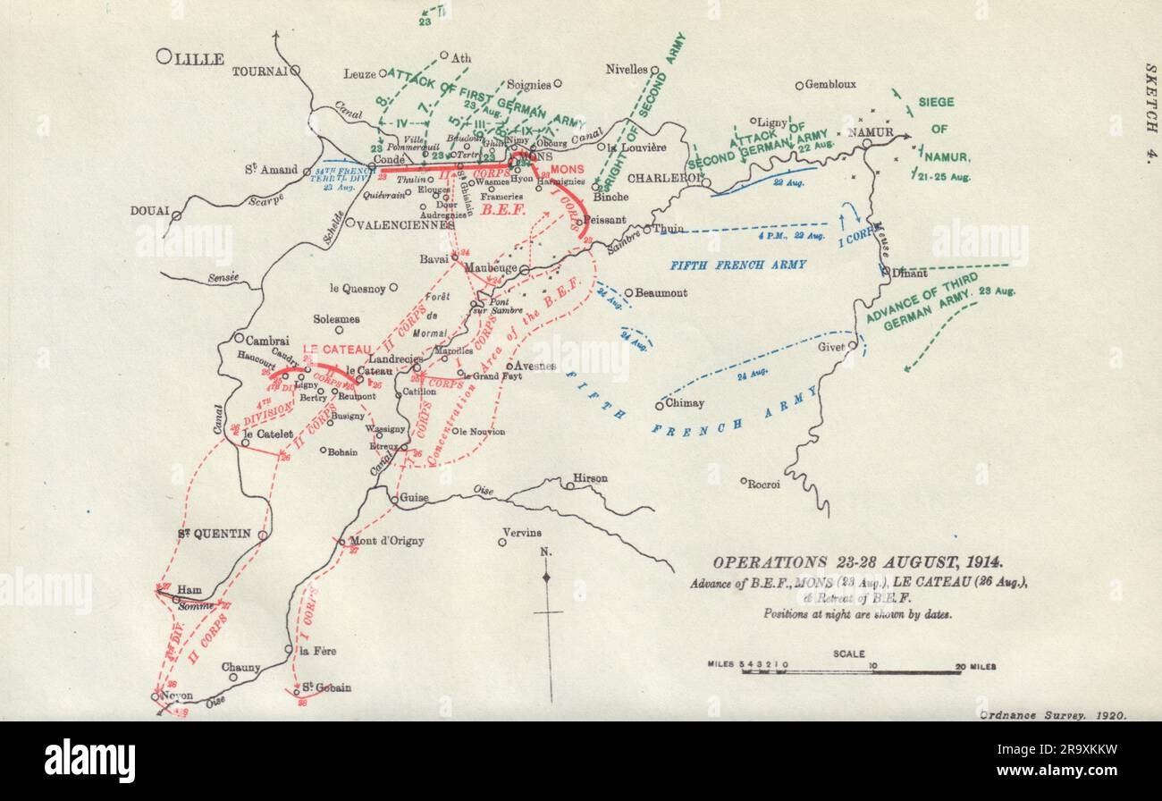 Operations 23-28 August, 1914. B.E.F. Mons. Le Cateau. First World War ...