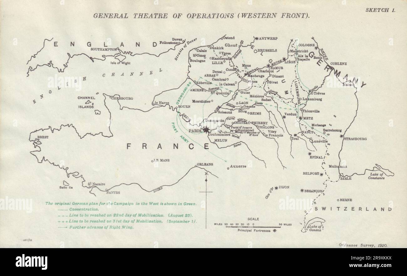 Western Front Theatre of Operations. German Plan 1914. First World War ...