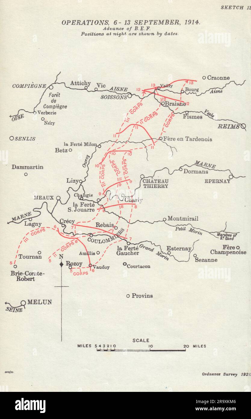 Operations 6-13 September, 1914. Advance of B.E.F. WW1. 1933 old ...