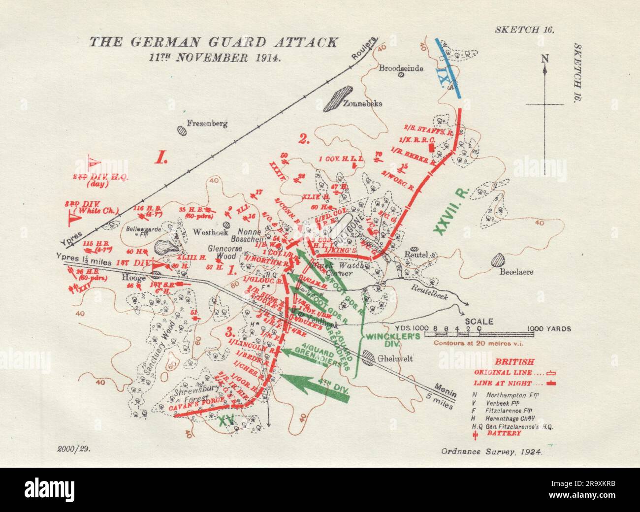German Guard Attack 11th November 1914. Battle of Ypres. WW1. 1925 old ...
