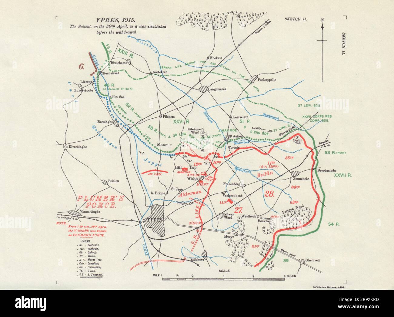 Ypres Salient, 30th April 1915 before withdrawal. First World War. 1927 ...