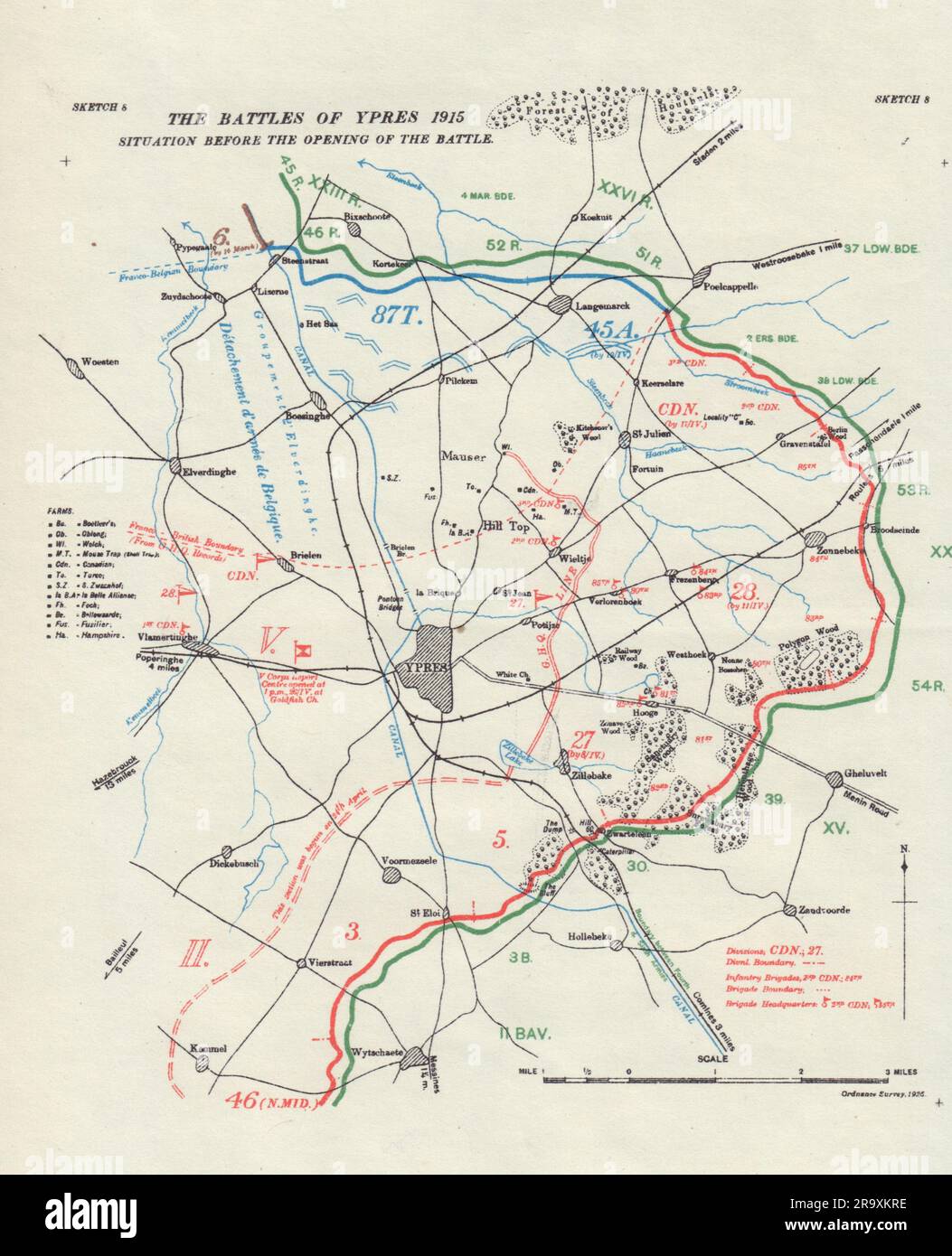 Battle of Ypres 1915. Situation before start. First World War. 1927 old ...