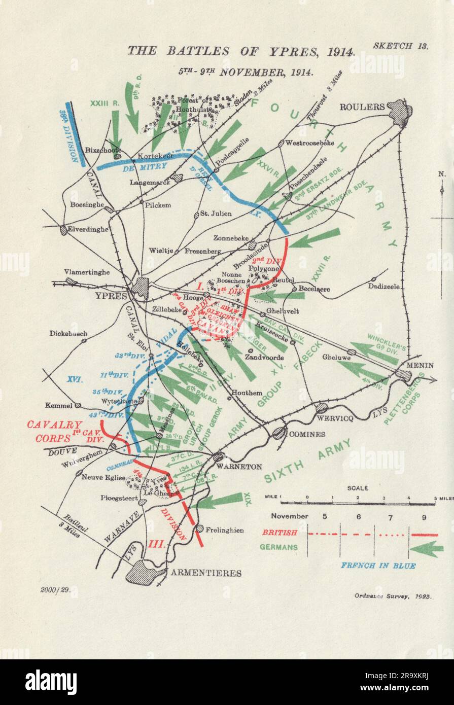 Battle of Ypres, 5th-9th November, 1914. First World War. 1925 old ...