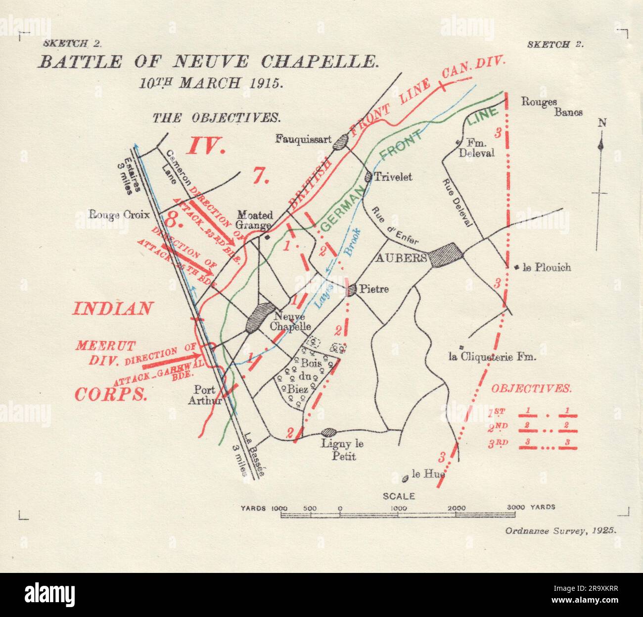 Battle of Neuve Chapelle 10th March 1915. First World War. 1927 old map ...