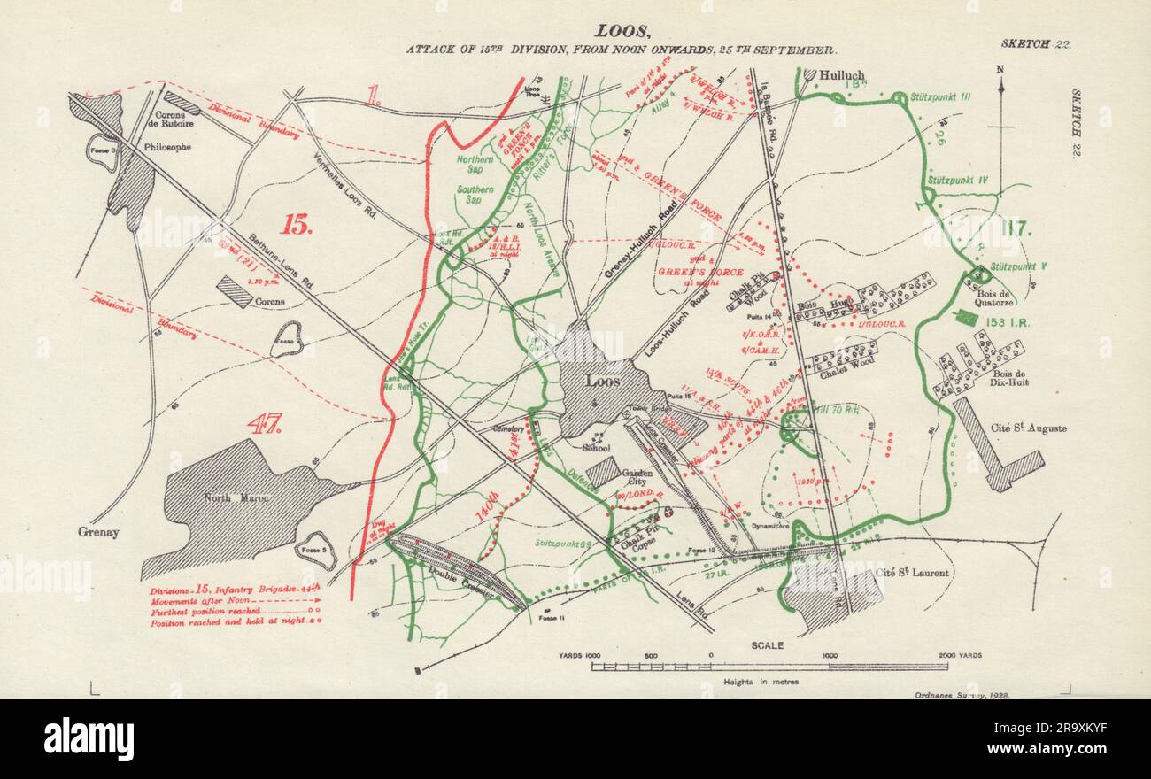 Battle of Loos, 15th Division attack Noon 25th Sept 1915. WW1. Trenches ...